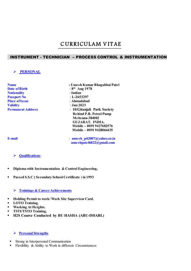 INSTRUMENT - TECHNICIAN – PROCESS CONTROL & INSTRUMENTATION | PDF