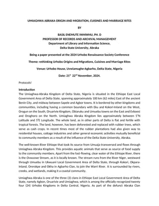 UMIAGHWA ABRAKA ORIGIN IN ETHIOPE EAST LGA OF DELTA STATE | DOC