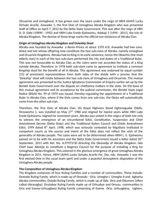 UMIAGHWA ABRAKA ORIGIN IN ETHIOPE EAST LGA OF DELTA STATE | DOC