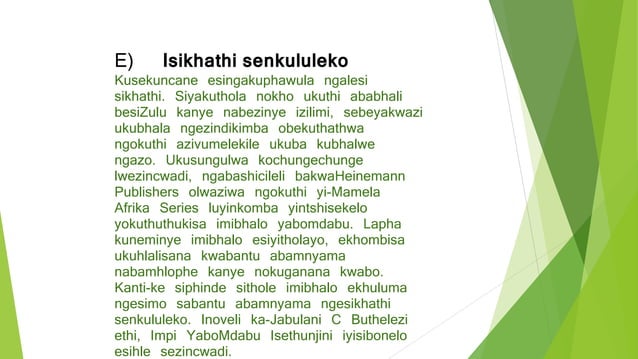 Umlando wemibhalo yesi zulu | PPT