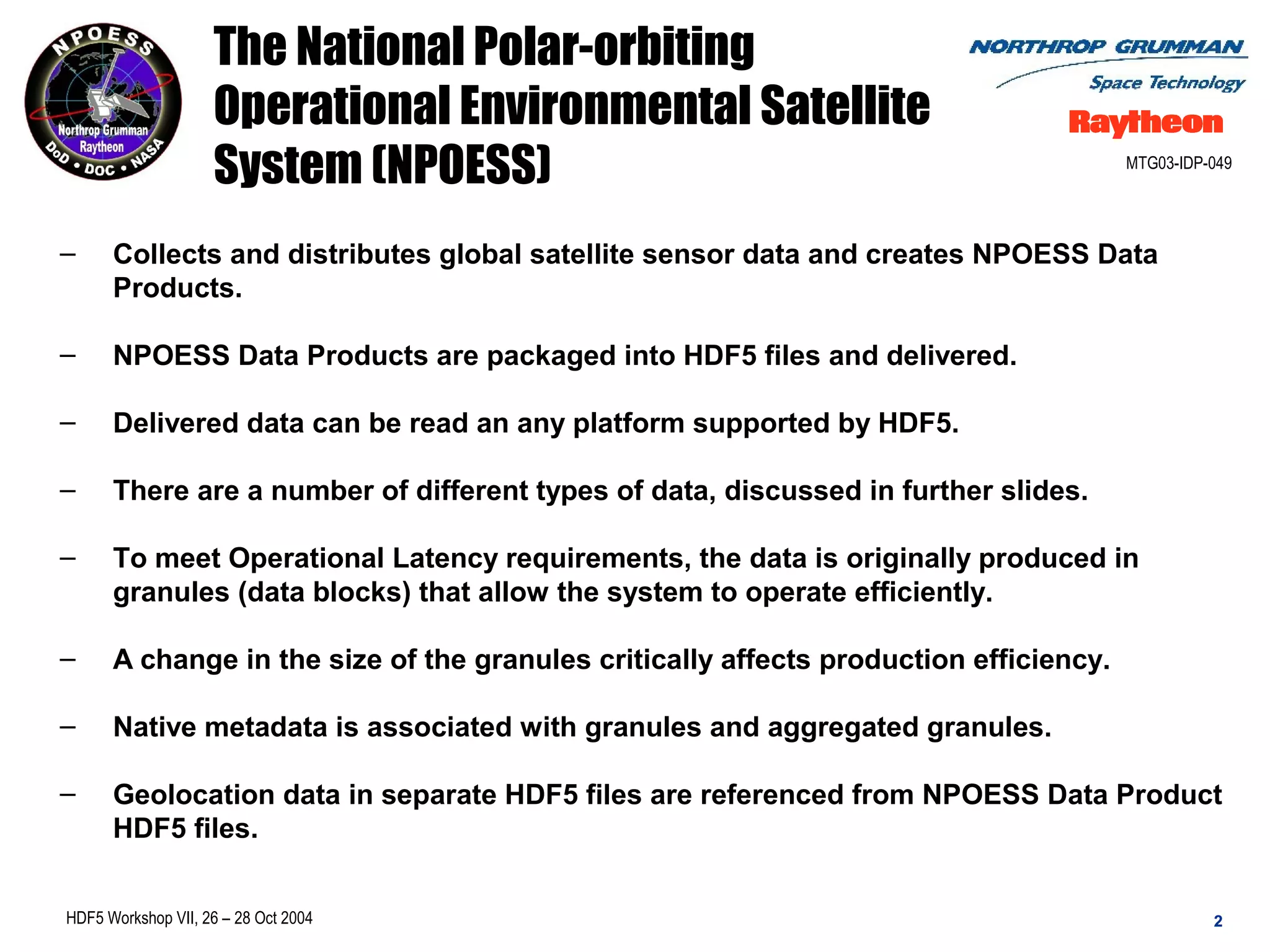 UML Representation of NPOESS Data Products in HDF5 | PPT