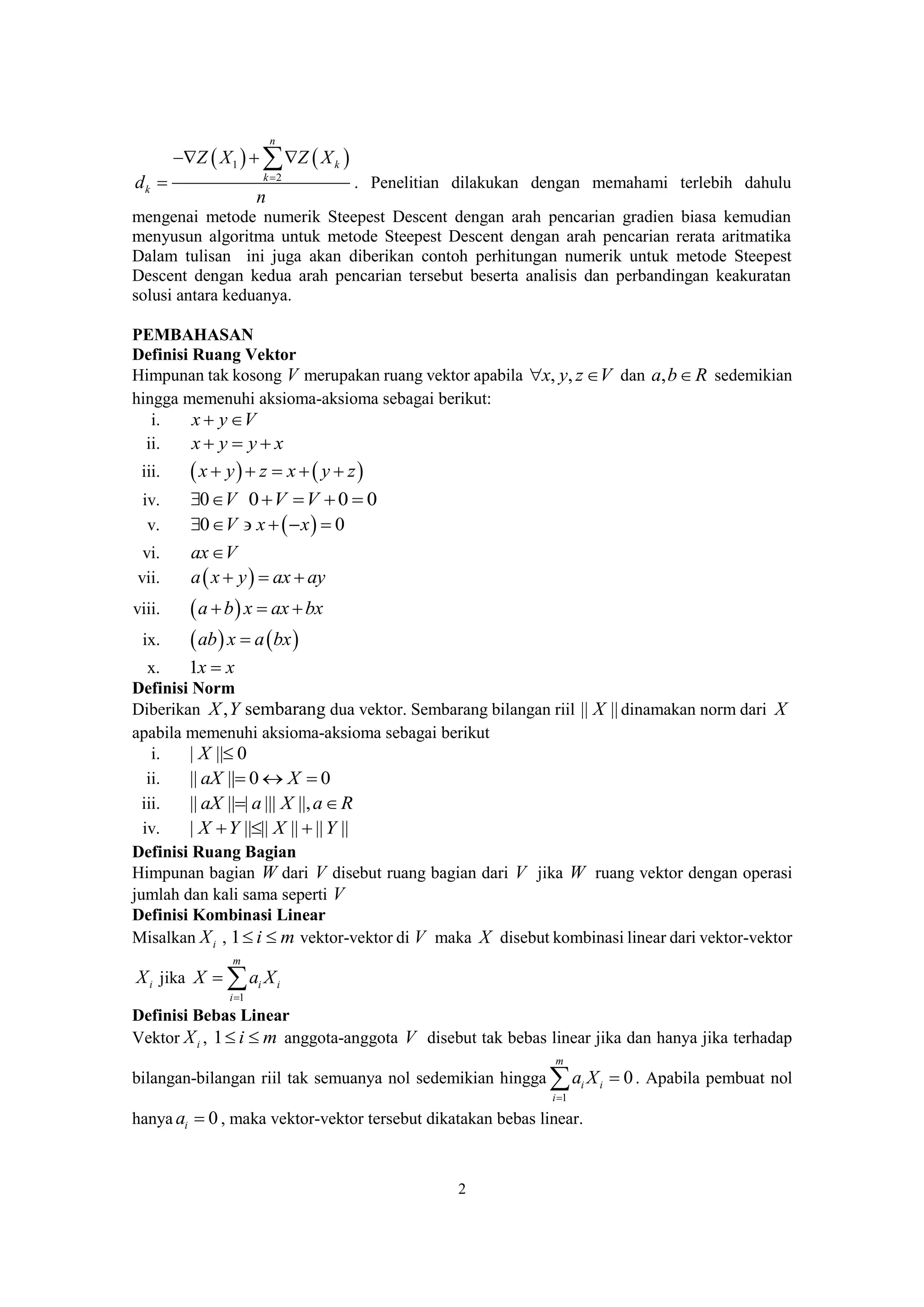 metode numerik stepest descent dengan rerata aritmatika | PDF