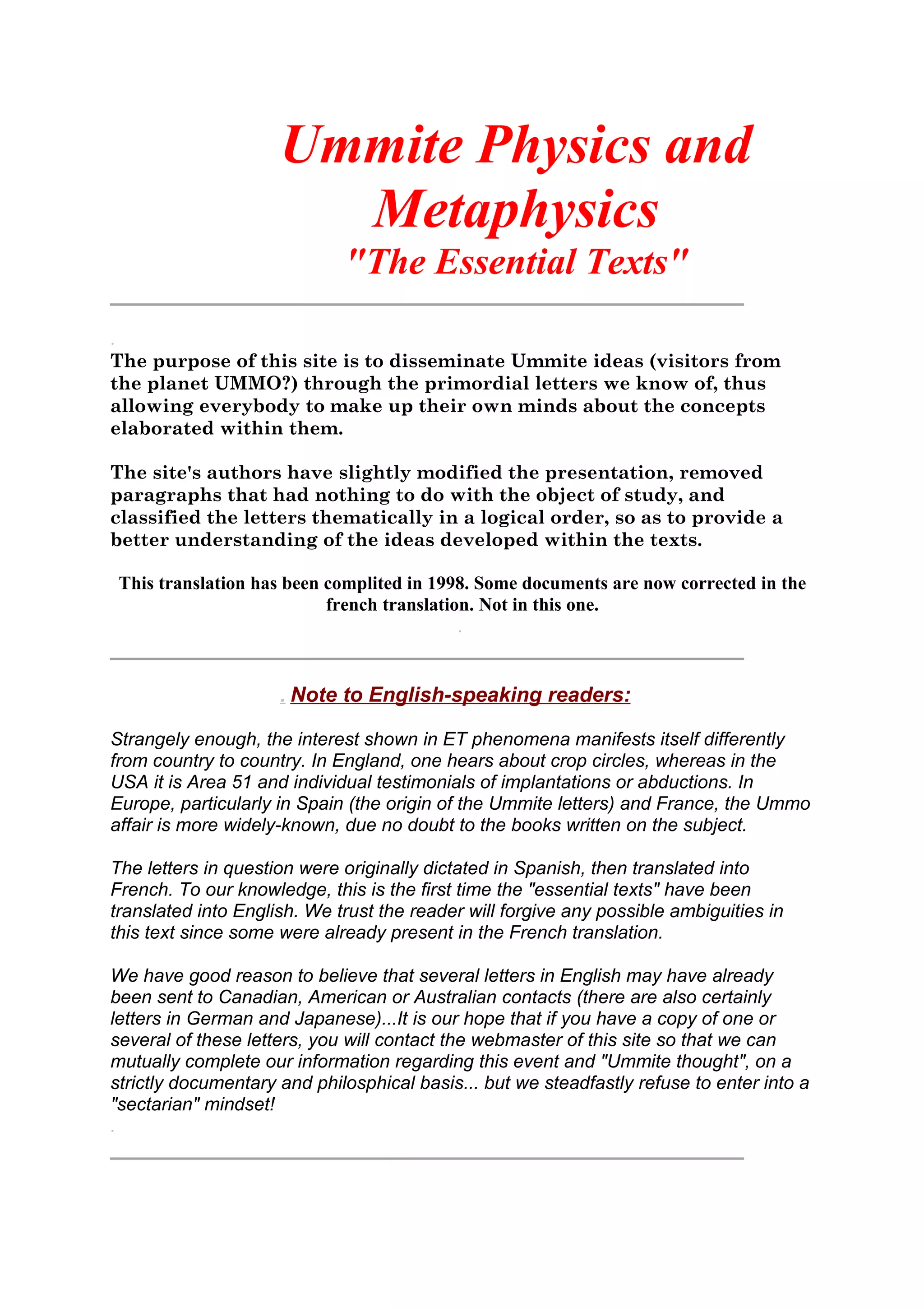 Ummite physics and metaphysics | DOC | Astrology | Religion & Spirituality