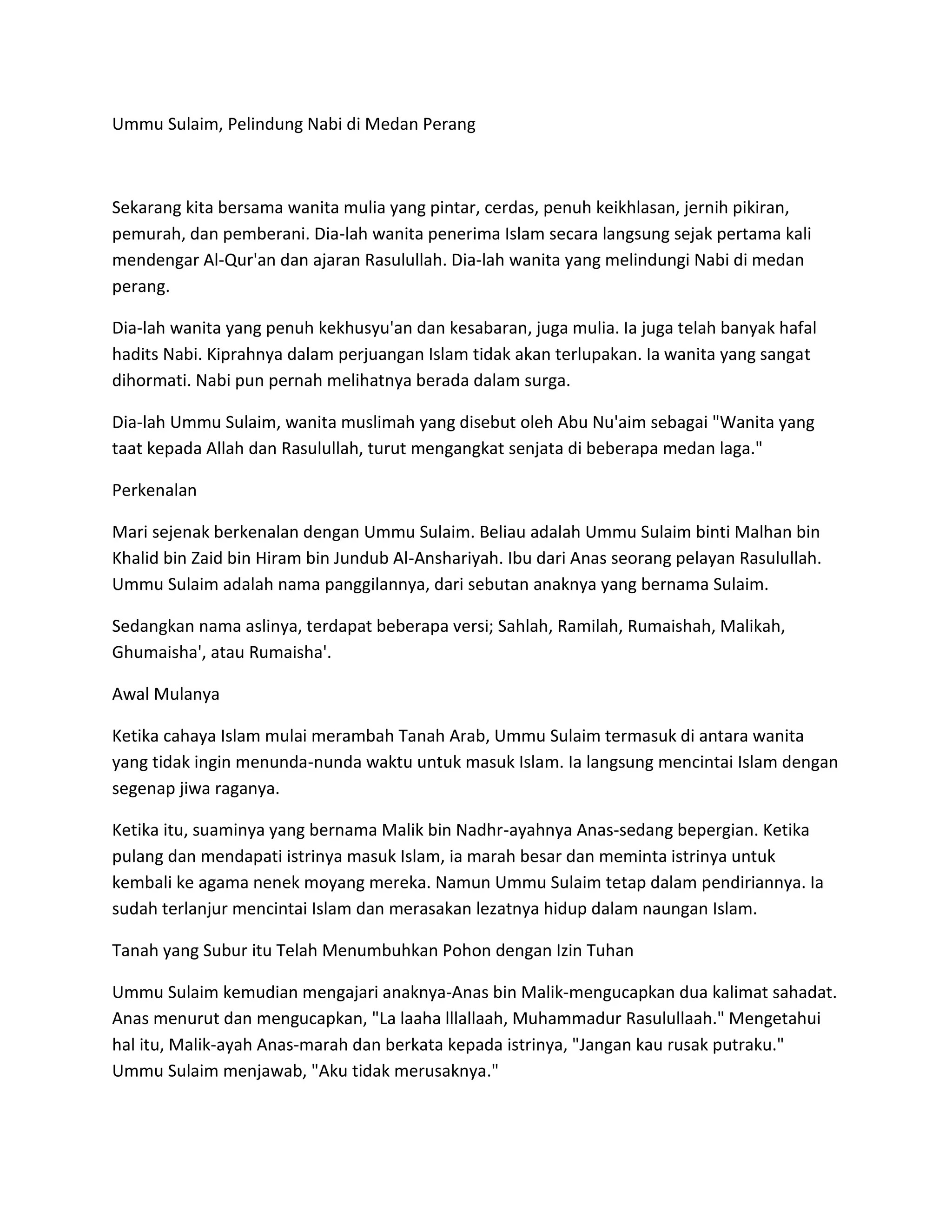 Ummu Sulaim, Pelindung Nabi di Medan Perang.docx