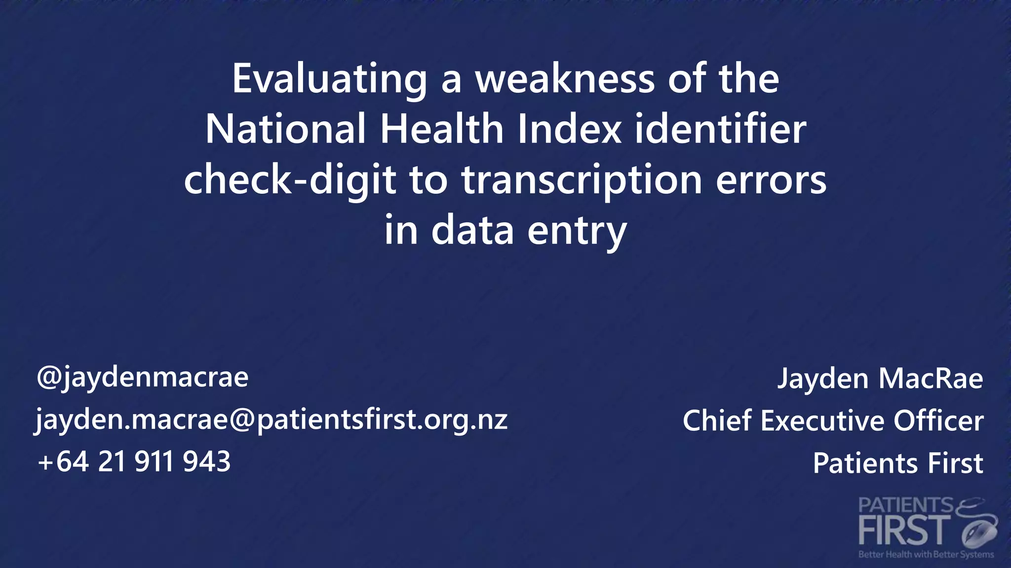 Evaluating a weakness of the National Health Index identifier check ...