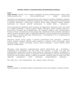 Umowa spółki z o.o. 1odt | PDF