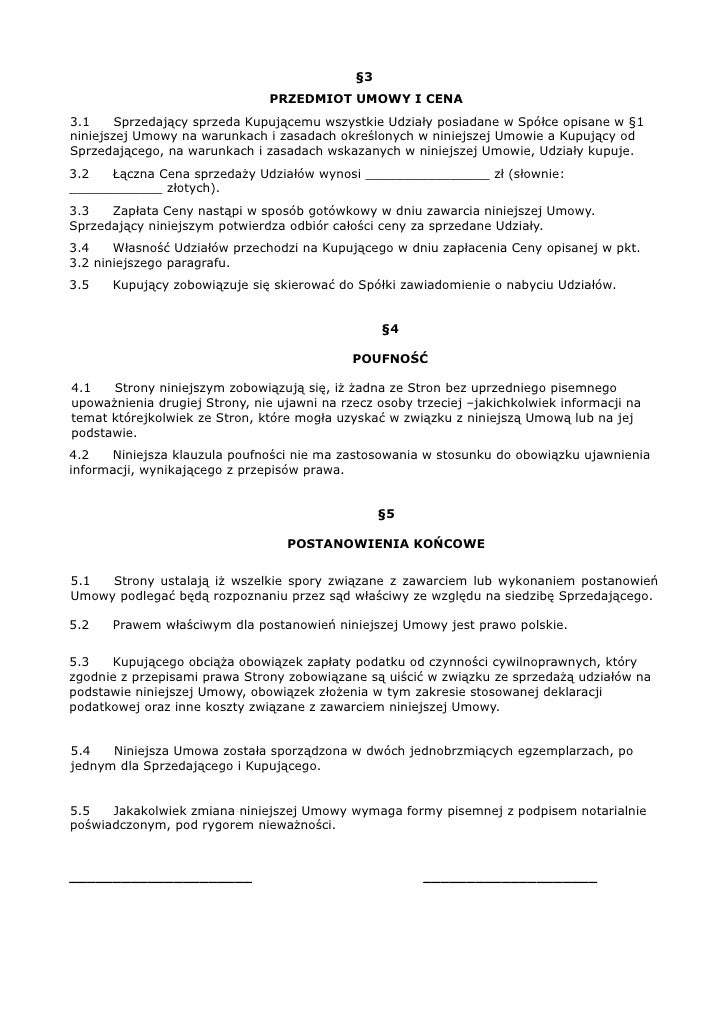 Umowa sprzedazy udziałów