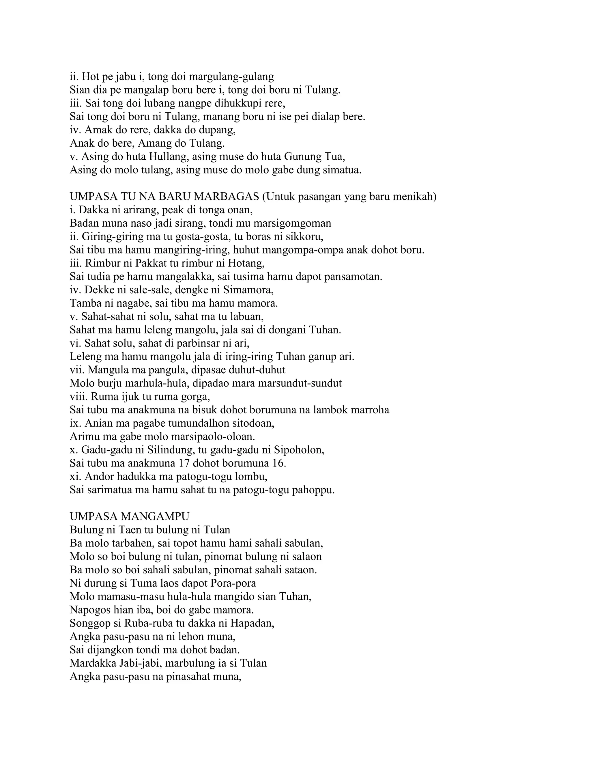 Umpasa Ni halak Batak | DOCX