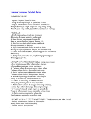 Umpasa Ni halak Batak | DOCX