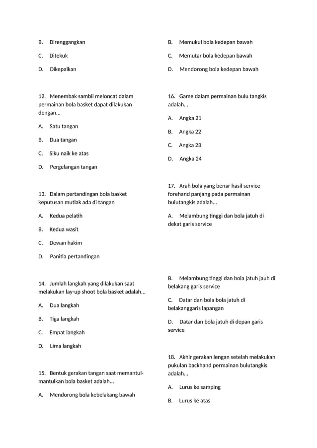 contoh soal untuk UM penjas kls IX.doccx | PDF