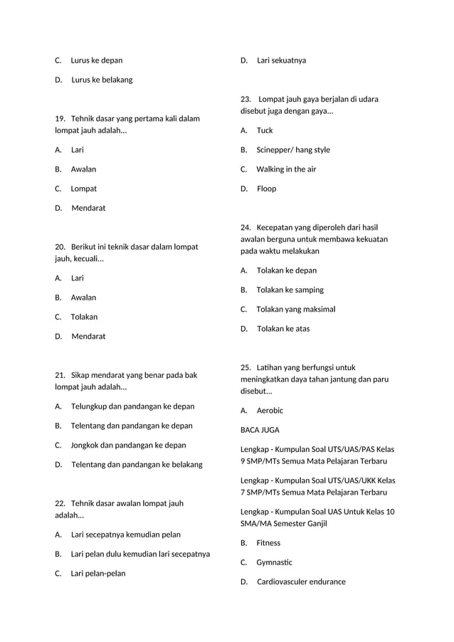 contoh soal untuk UM penjas kls IX.doccx | PDF