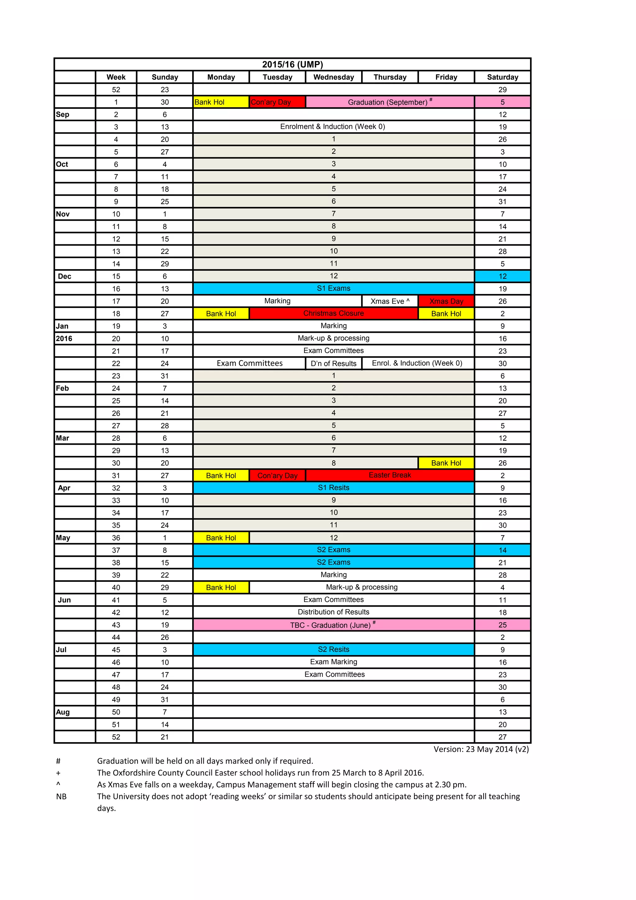 Ump semester dates 2015 16 (23 may 2014 v2) | PDF