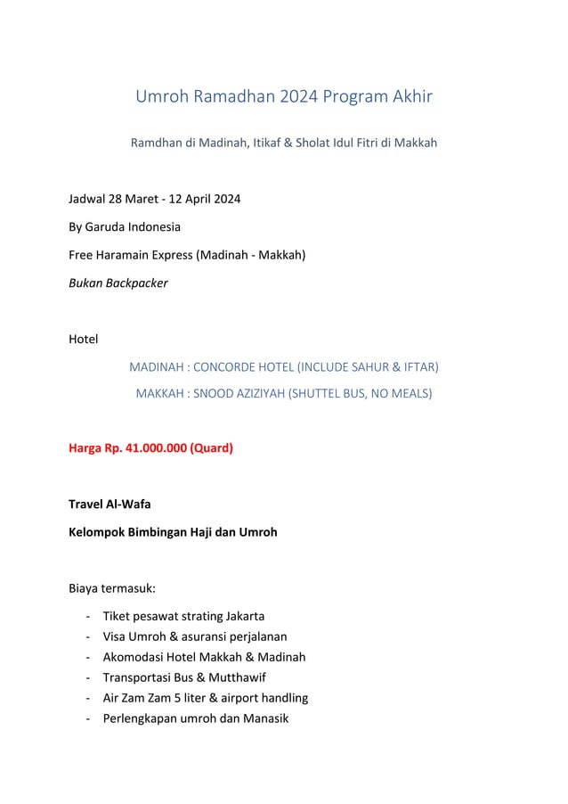 Umroh Ramadhan 2024 Sesuai Sunnah | PDF