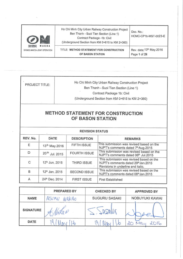 Umrtl1 cp1b-stbs-cws-mst-00023-e-method statement for construction of ba son station | PDF