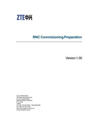 Umtsrns 210 rnc commissioning preparation | PDF