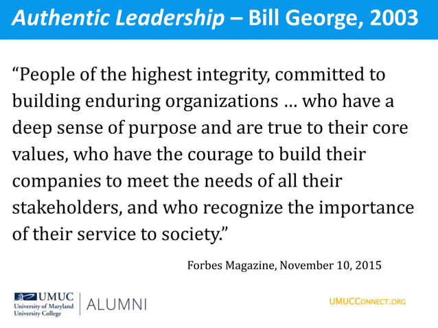 Authentic Leadership - UMUC Webinar Slide Deck | PPTX | Business ...