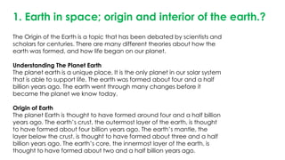 UN - 1 LA -103 GEOLOGY + SOILS Earth space origin and interior of the ...
