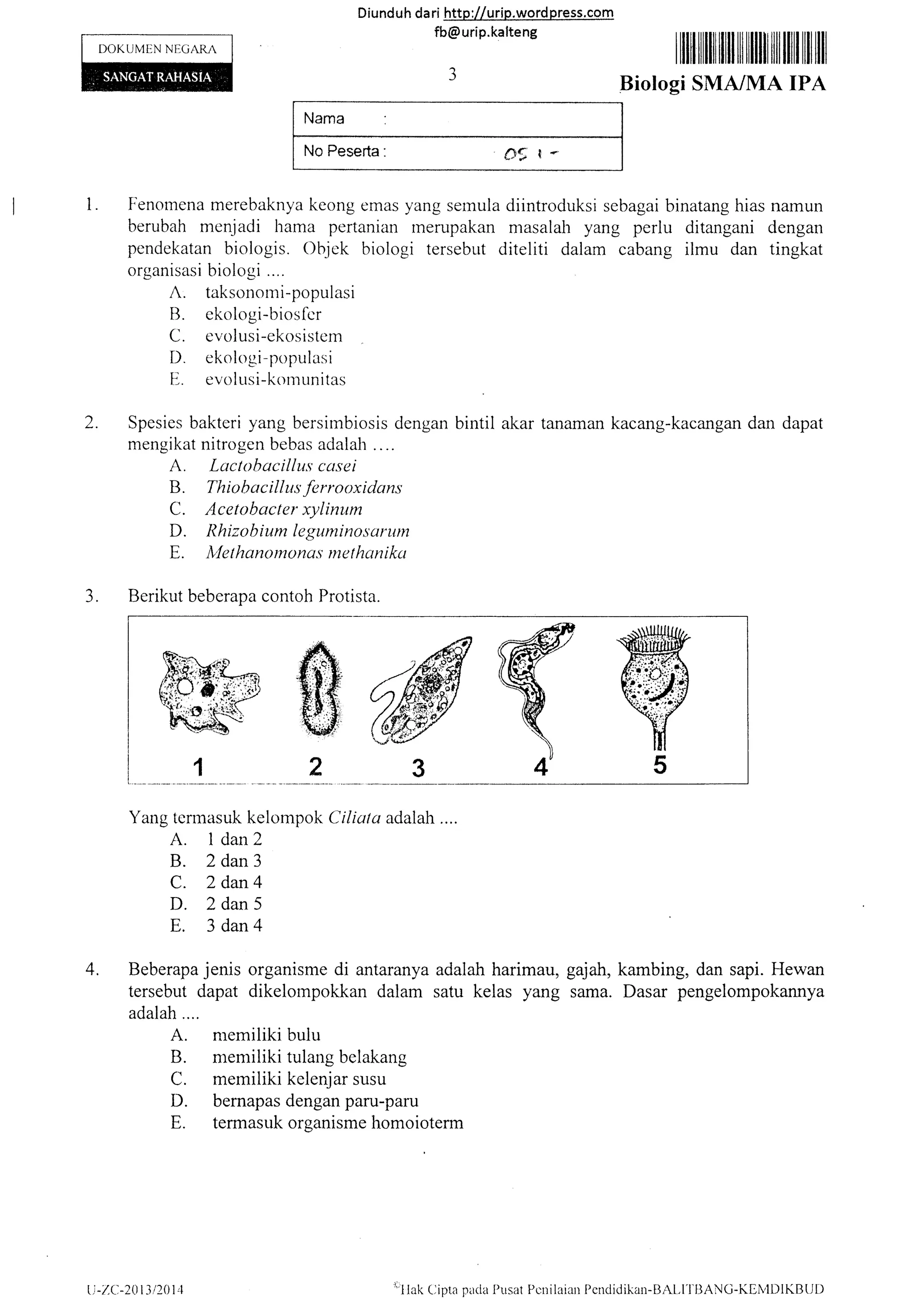 SOAL Un bio-2014-fenomena-spesies-berikut | PDF