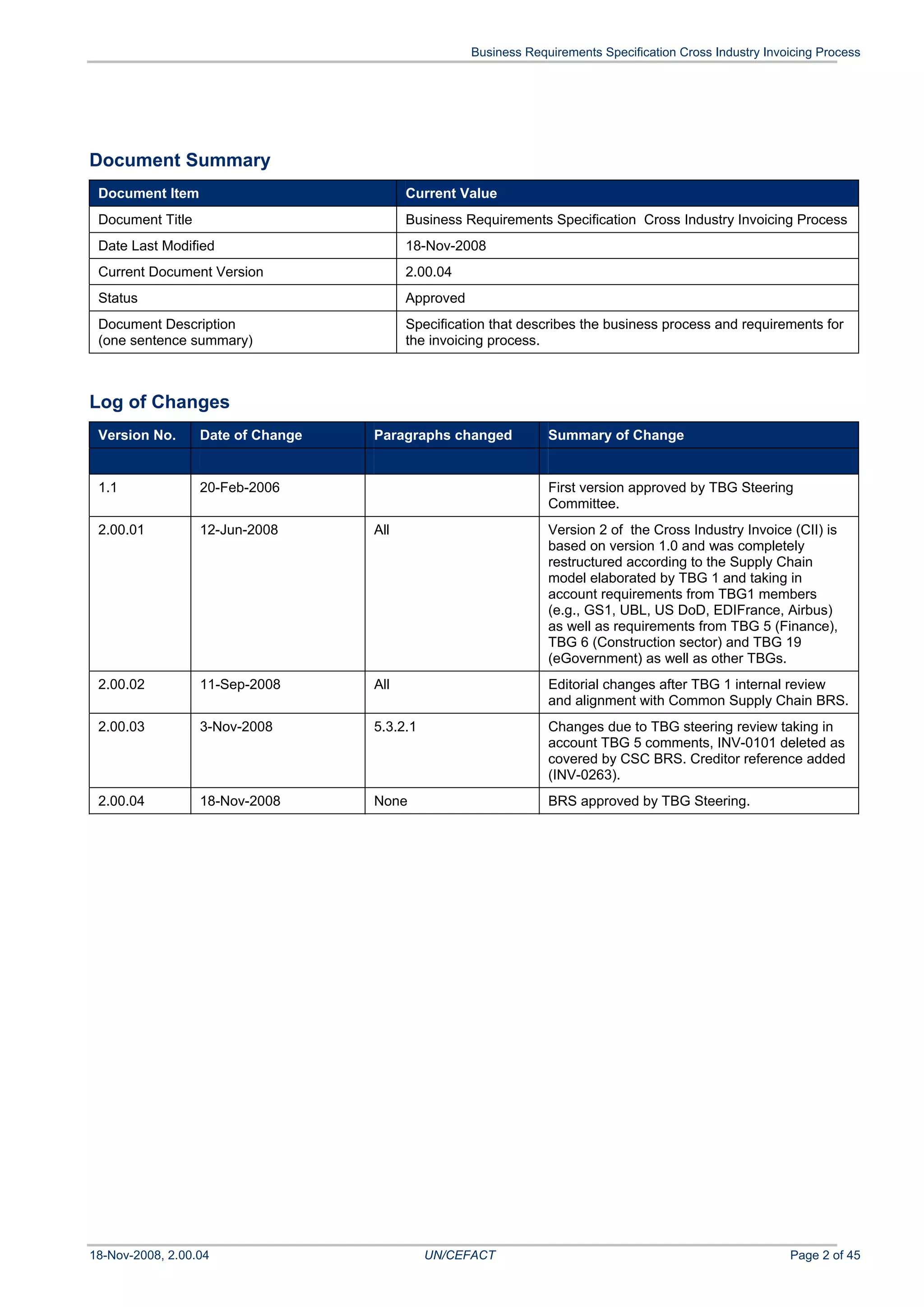 UN CEFACT Business Requirements Specification Cross Industry Invoicing ...