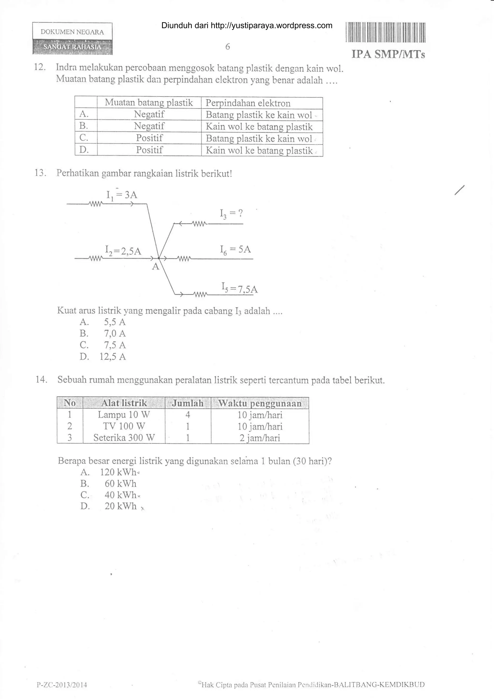 SOAL Un ipa-smp-mts-2014-kd-dampak-ditemukan-kantong | PDF