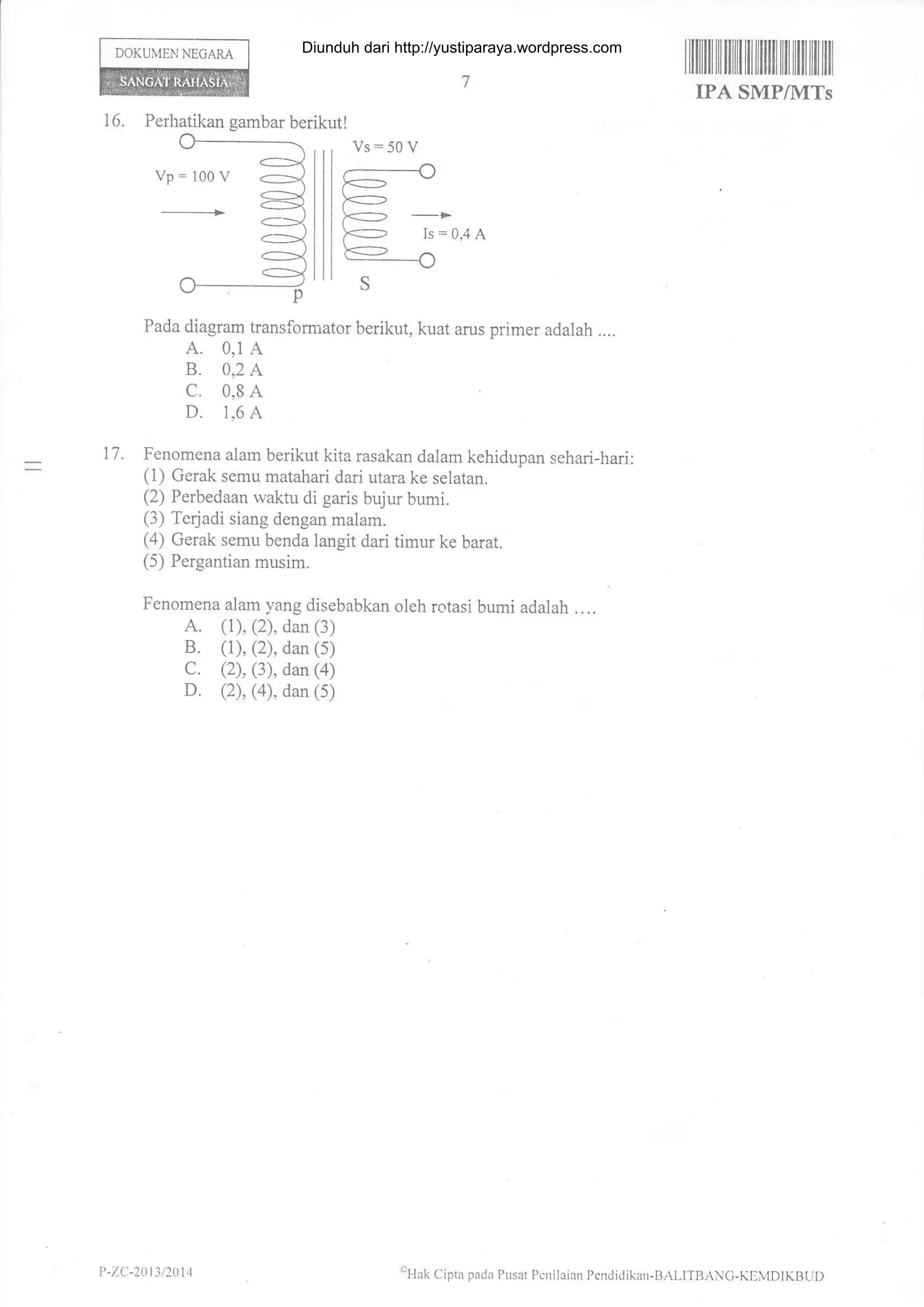 SOAL Un ipa-smp-mts-2014-kd-dampak-seorang-tumpukan | PDF