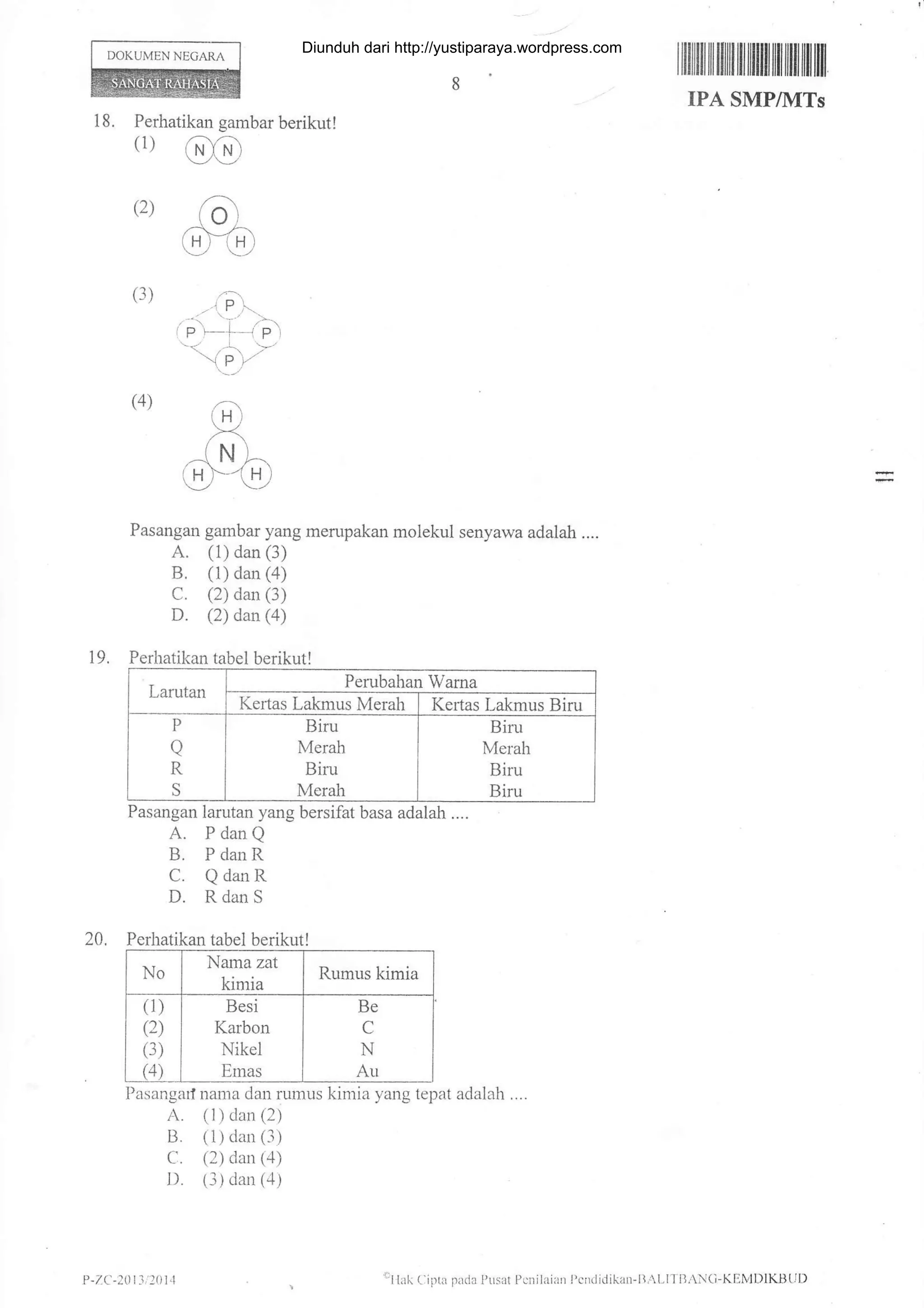 SOAL Un ipa-smp-mts-2014-kd-dampak-seorang-tumpukan | PDF