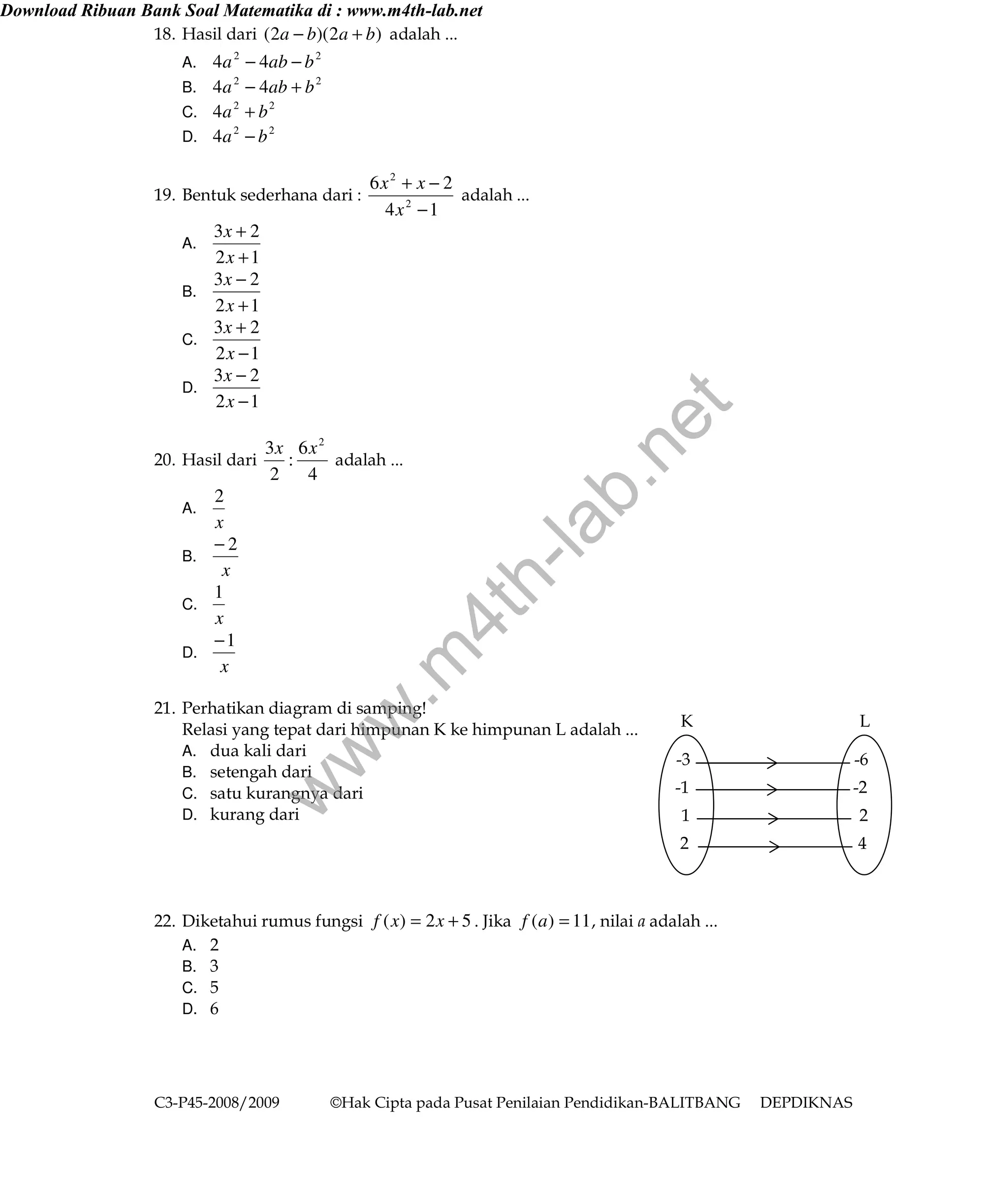SOAL UN MTK TAHUN 2009 | PDF