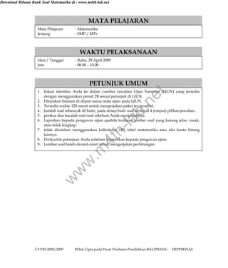 SOAL UN MTK TAHUN 2009 | PDF