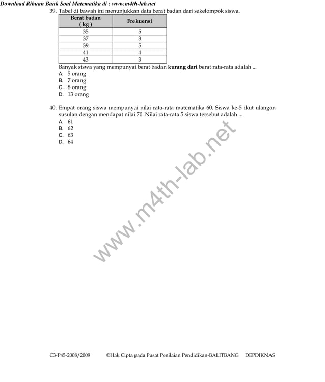SOAL UN MTK TAHUN 2009 | PDF