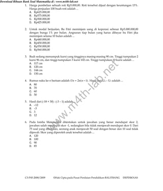 SOAL UN MTK TAHUN 2009 | PDF