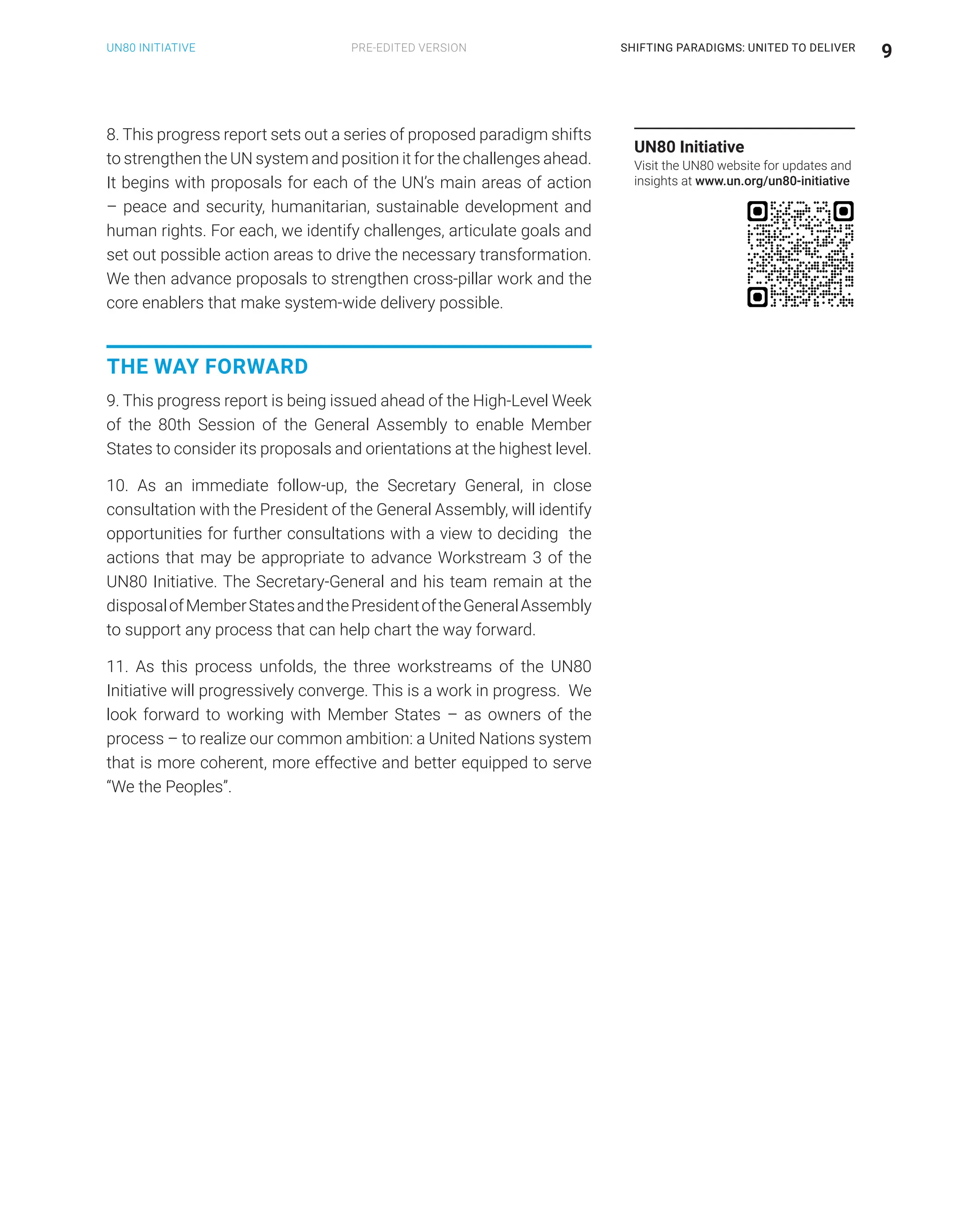 UN SG Report on Workstream 3: Shifting Paradigms: United to Deliver | PDF