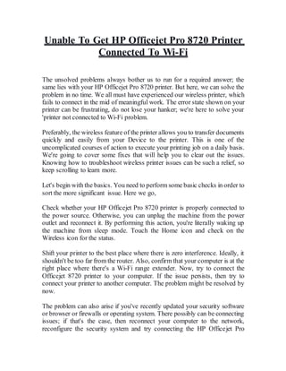 Unable To Get HP Officejet Pro 8720 Printer Connected To Wi-Fi | DOC