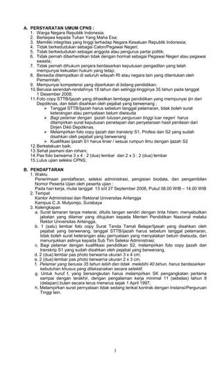 Unair Pengumuman Cpns 2008 | PDF