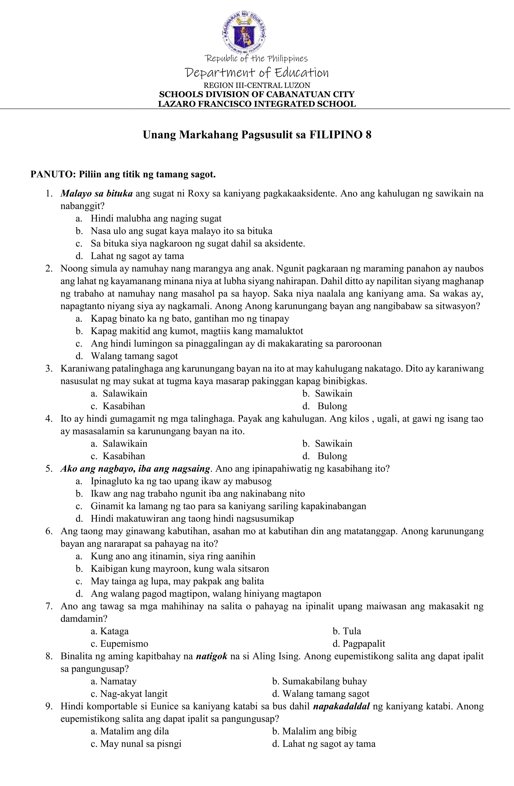 Unang-Markahang-Pagsusulit-sa-FILIPINO-8.docx