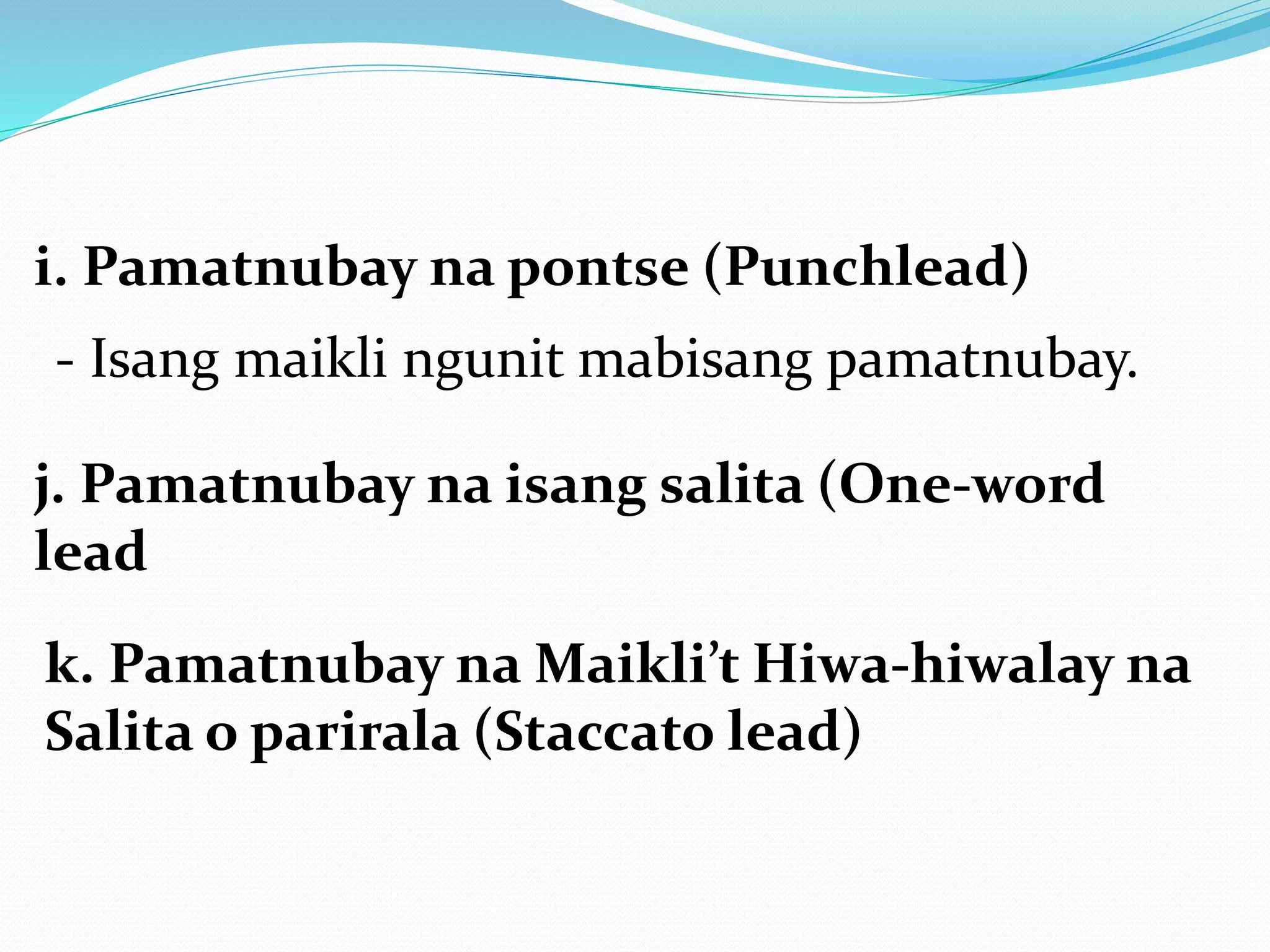 Unang araw balita, isports, editoryal, lathalain | PPTX