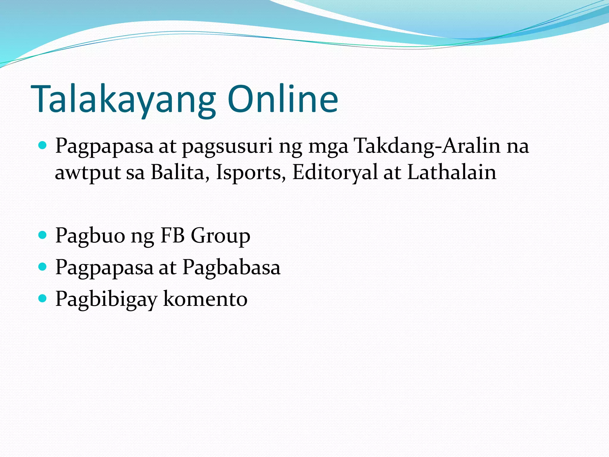 Unang araw balita, isports, editoryal, lathalain | PPTX