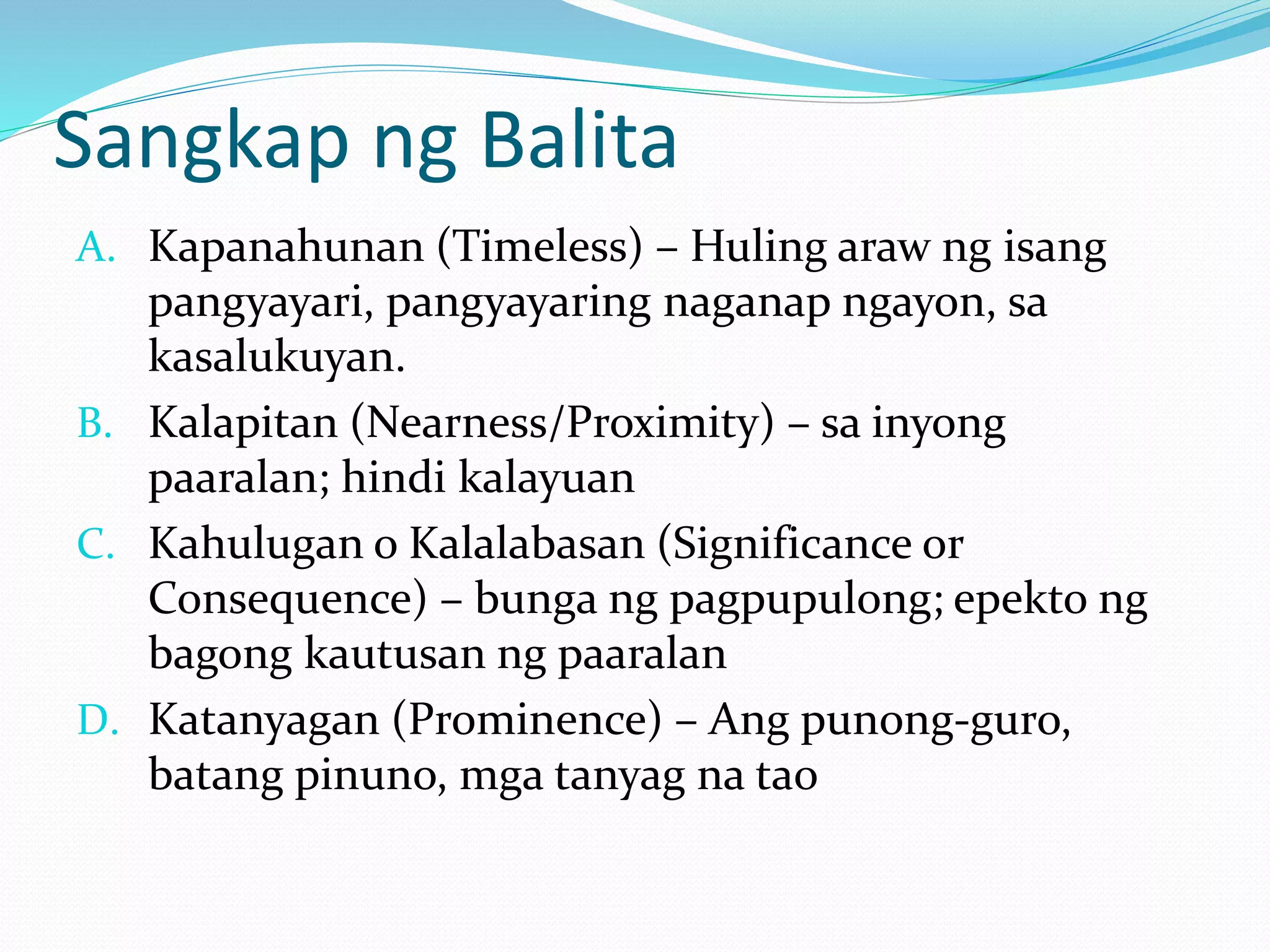 Unang araw balita, isports, editoryal, lathalain | PPTX