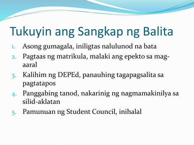 Unang araw balita, isports, editoryal, lathalain | PPTX