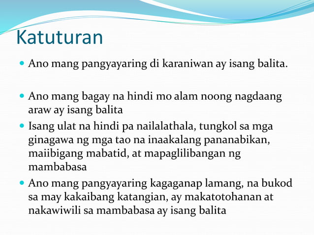 Unang araw balita, isports, editoryal, lathalain | PPTX