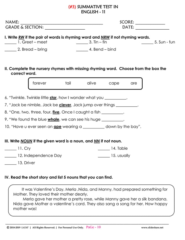 K TO 12 GRADE 2 SUMMATIVE QUIZZES – QUARTER 1 | PDF