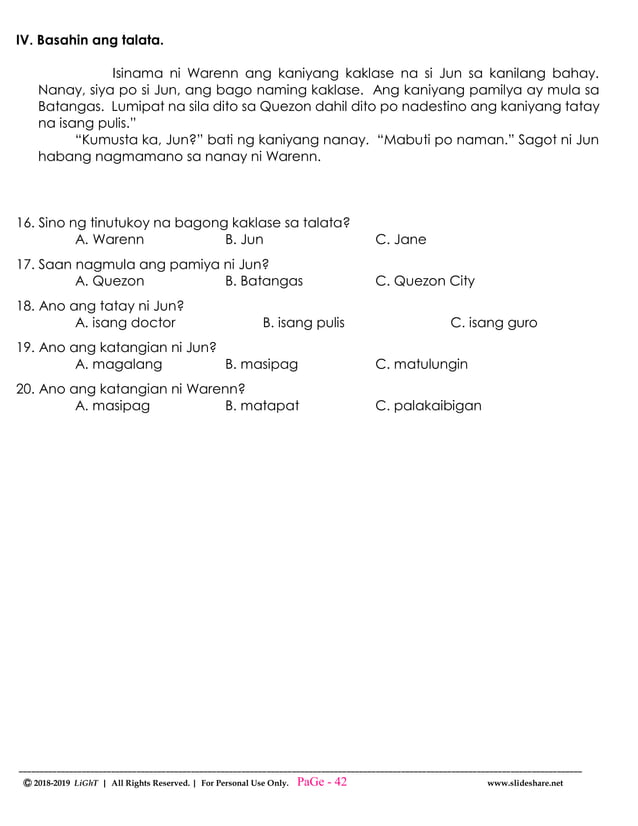 K TO 12 GRADE 2 SUMMATIVE QUIZZES – QUARTER 1 | PDF