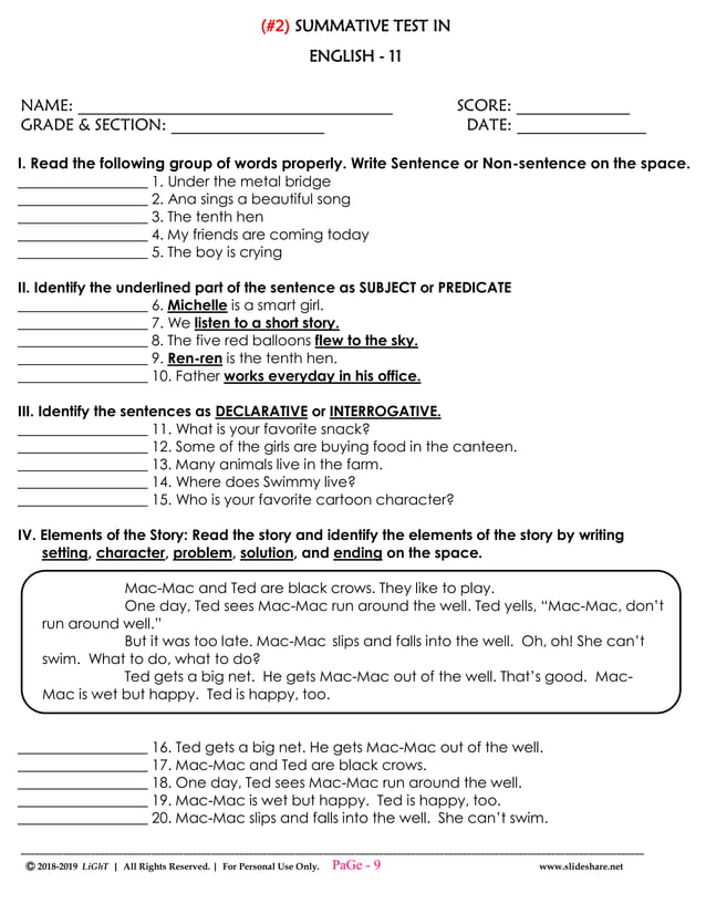 K TO 12 GRADE 2 SUMMATIVE QUIZZES – QUARTER 1 | PDF