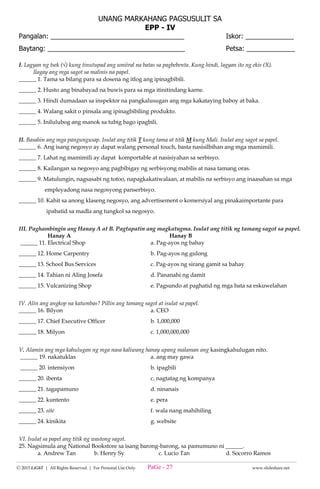 K TO 12 GRADE 4 UNANG MARKAHANG PAGSUSULIT | PDF