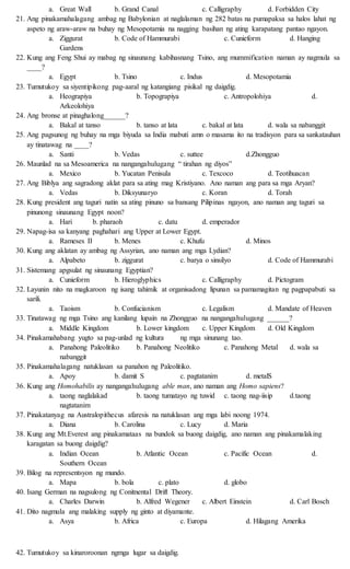 Unang markahan sa Araling PAnlipunan 8 (Kasaysayan sa Daigdig) | DOCX