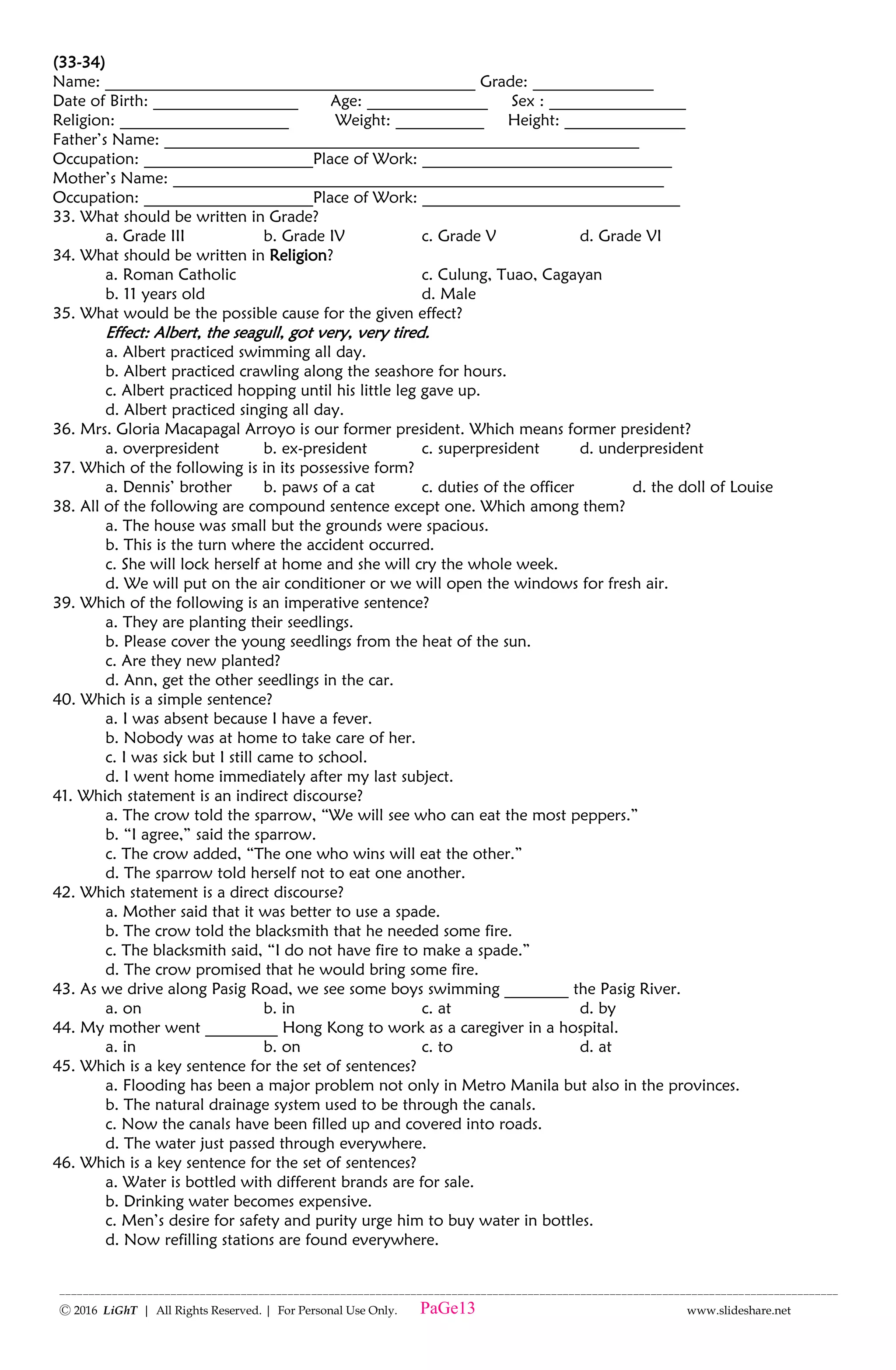 K TO 12 GRADE 5 UNANG MARKAHANG PAGSUSULIT | PDF