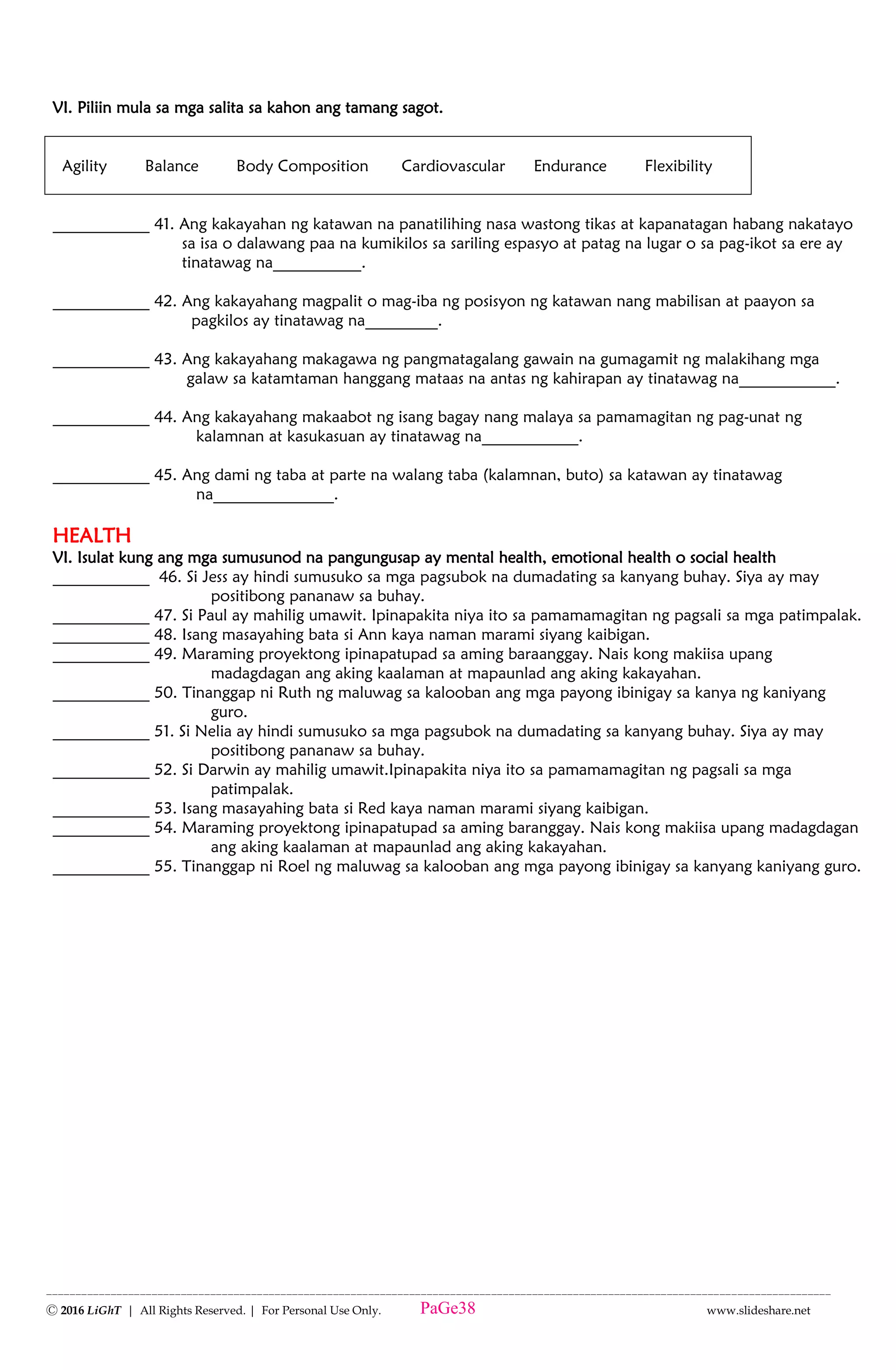 K TO 12 GRADE 5 UNANG MARKAHANG PAGSUSULIT | PDF