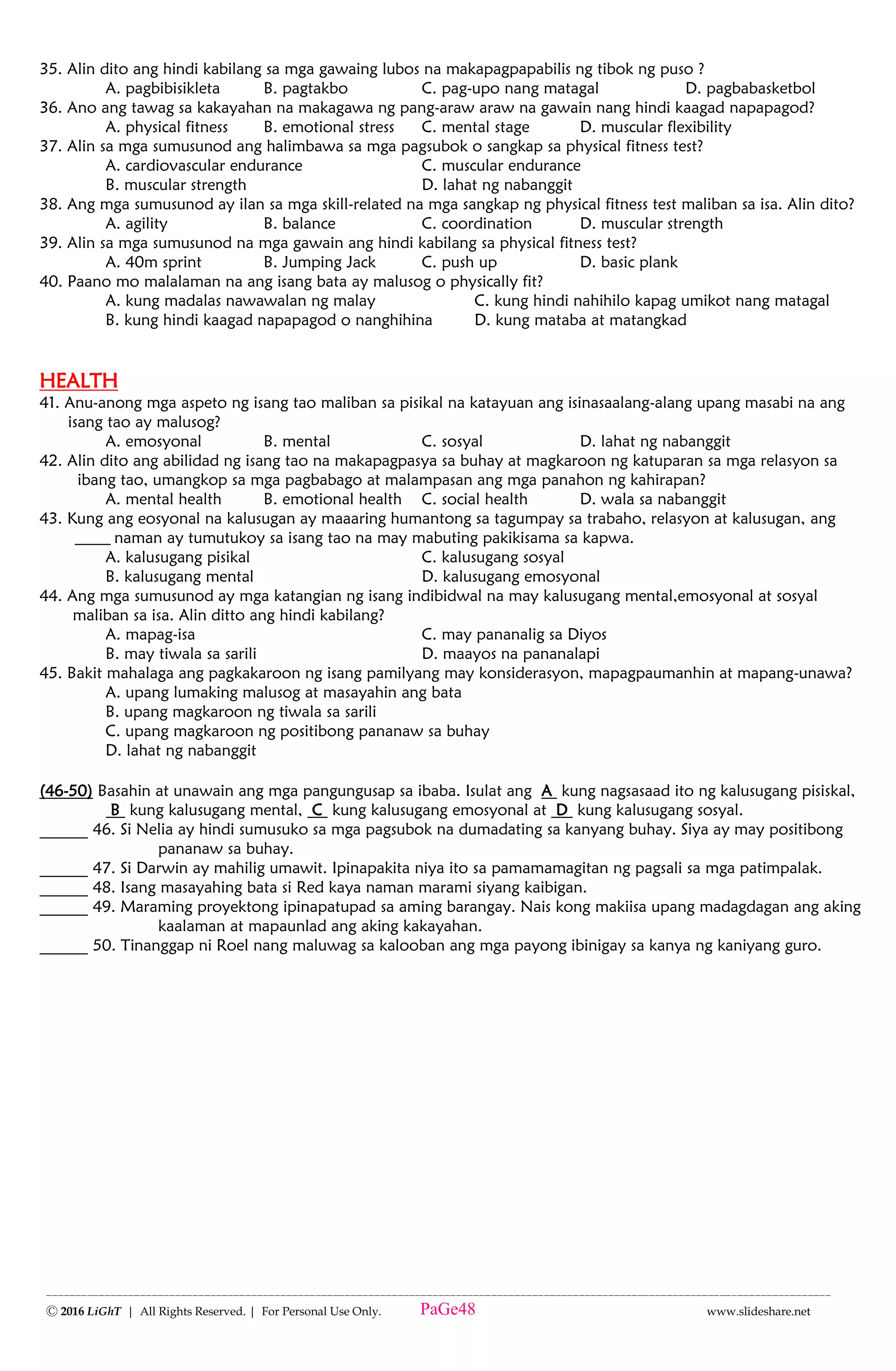 K TO 12 GRADE 5 UNANG MARKAHANG PAGSUSULIT | PDF