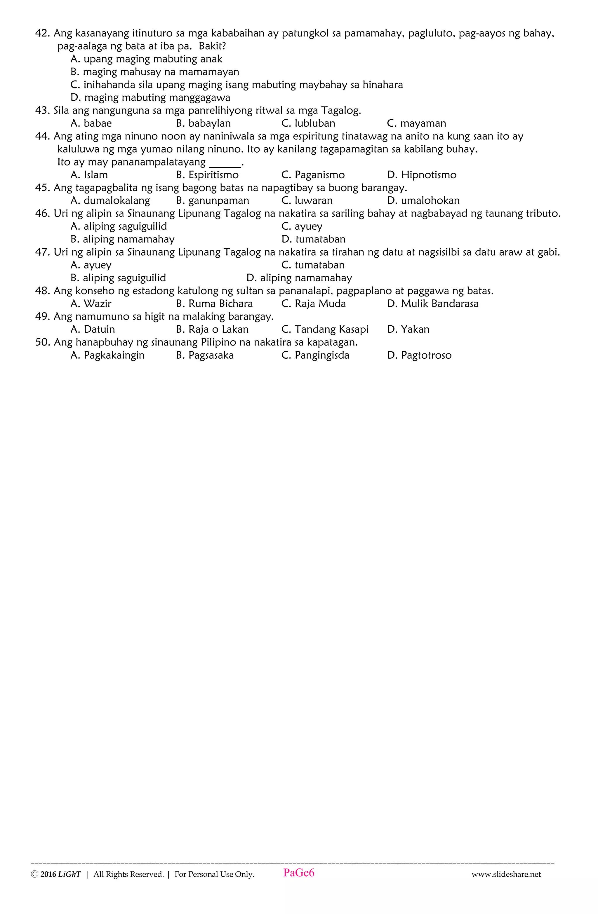 K TO 12 GRADE 5 UNANG MARKAHANG PAGSUSULIT | PDF