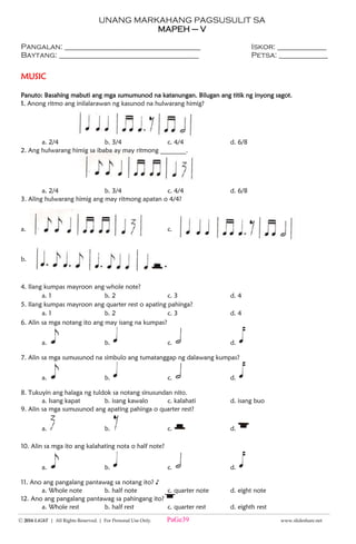 K TO 12 GRADE 5 UNANG MARKAHANG PAGSUSULIT | PDF