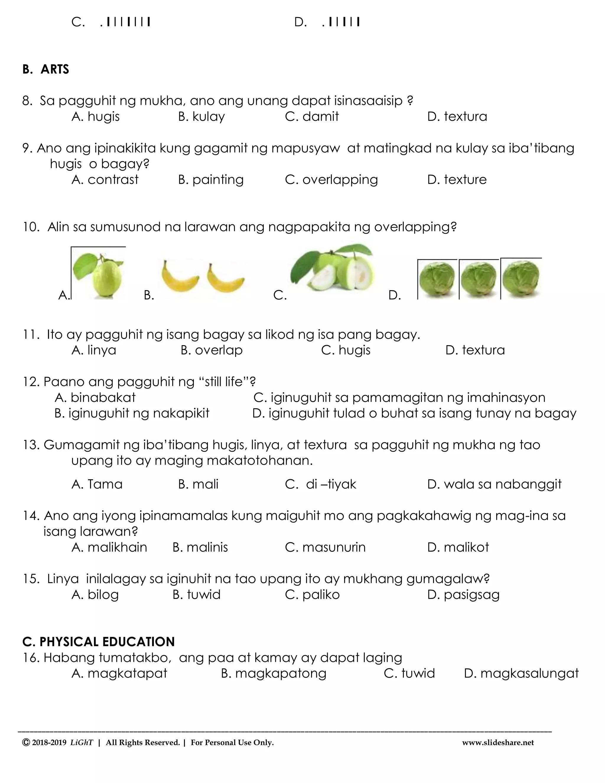 K TO 12 GRADE 2 UNANG MARKAHANG PAGSUSULIT | PDF